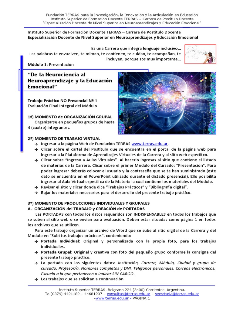 NEURO1 TPNOPresencial Presentacion | PDF | Maestros | Salón de clases