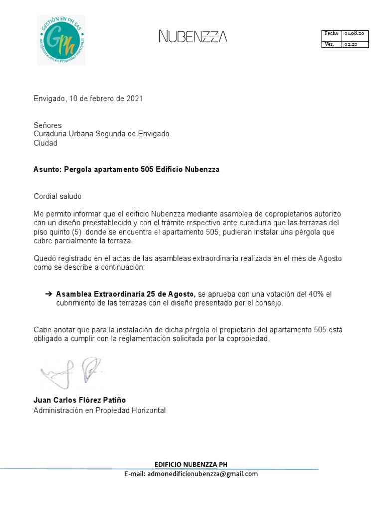 Carta Apartamento 505 Pergola | PDF