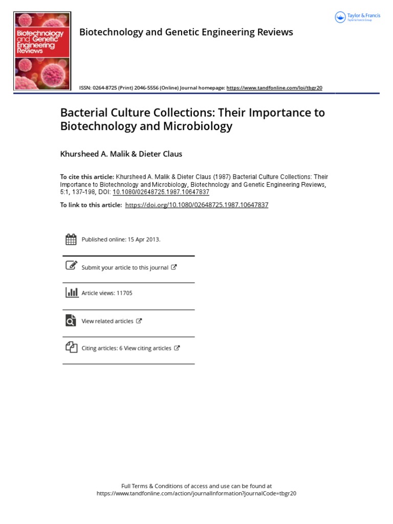 Bacterial Culture Collections Their Importance To Biotechnology and ...