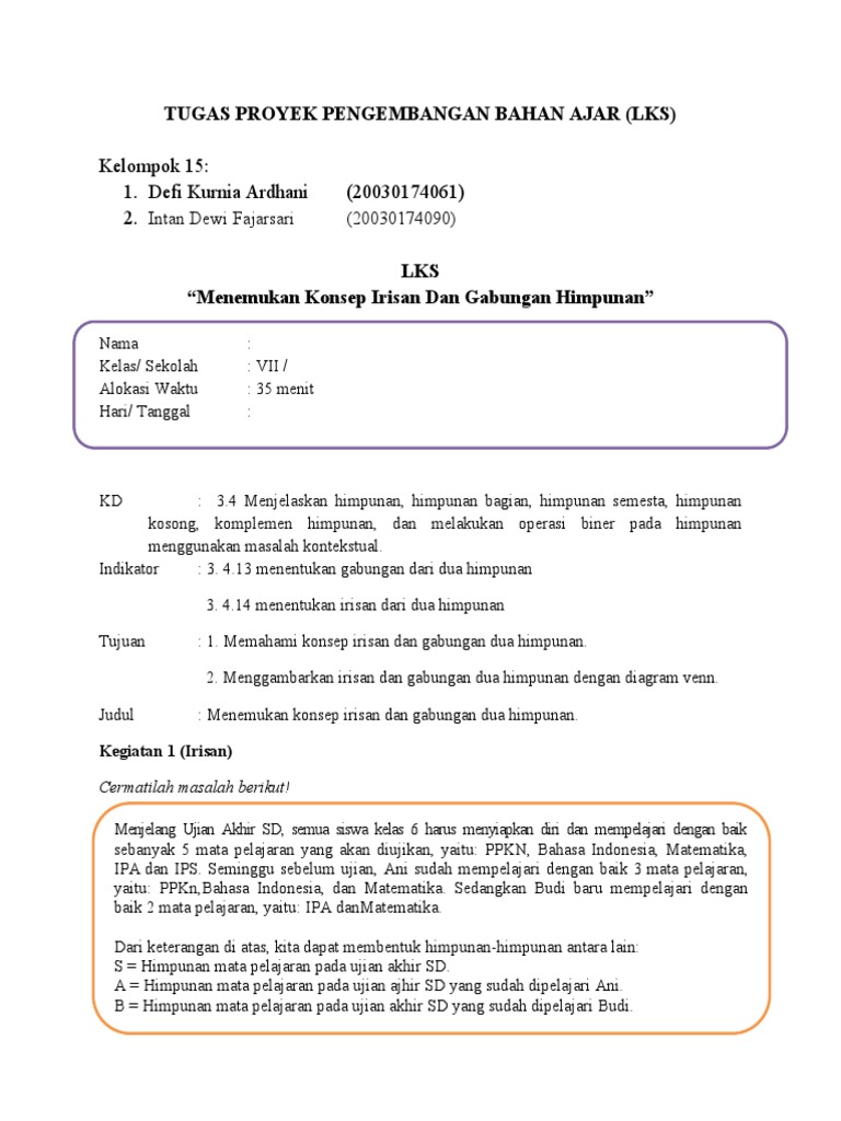 Kel 15 - LKS Pegangan Guru - Himpunan | PDF