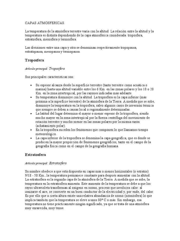 Las diferentes capas atmosféricas y sus características | PDF ...