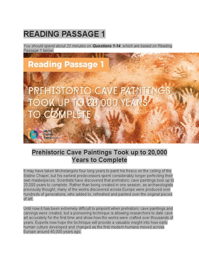 Reading Passage 1: Prehistoric Cave Paintings Took Up To 20,000 Years ...