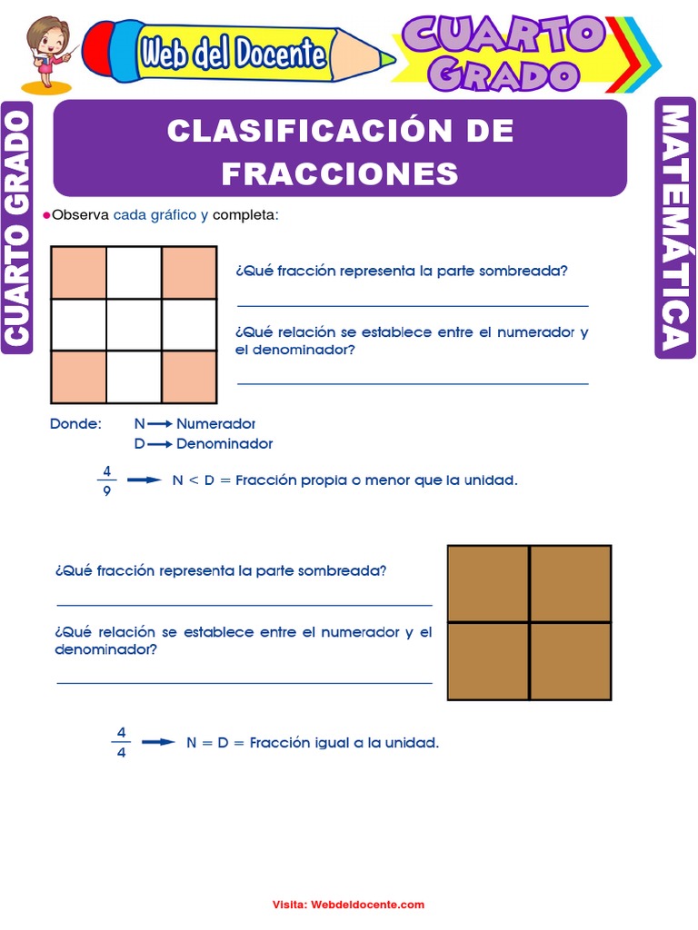 Ejercicios de fracciones para cuarto grado | PDF | Métodos y materiales ...