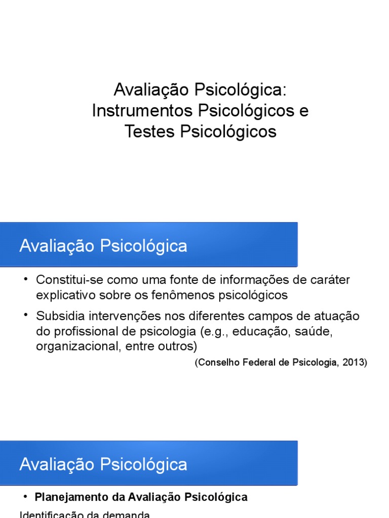 Instrumentos Psicológicos, Testes Psicológicos e suas Características ...