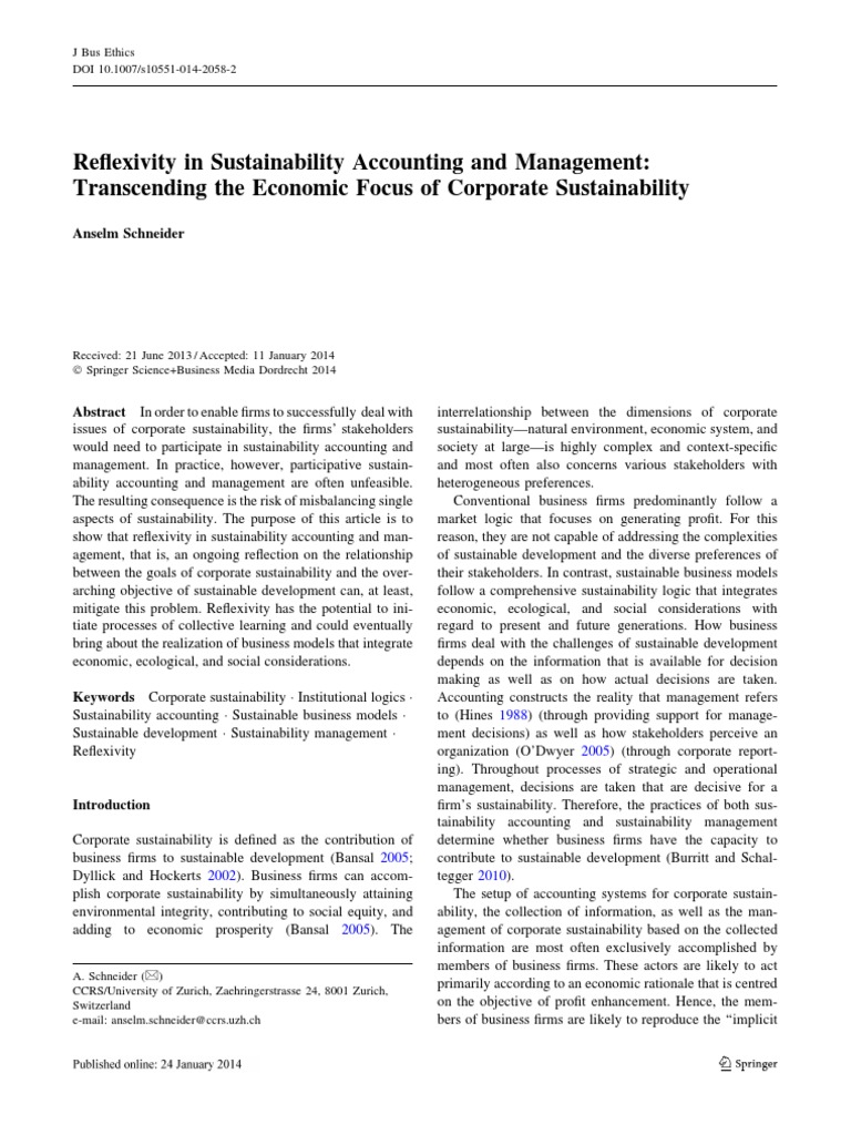 Reflexivity in Sustainability Accounting and Management: Transcending ...