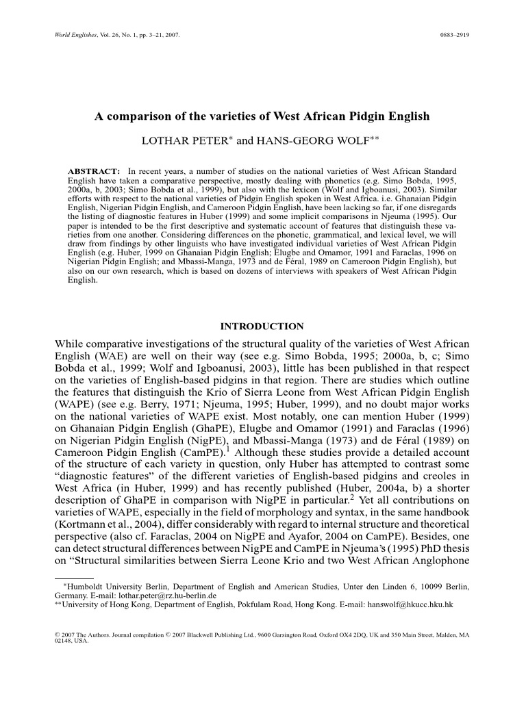 A Comparison of The Varieties of West African Pidgin English | PDF | English Language ...