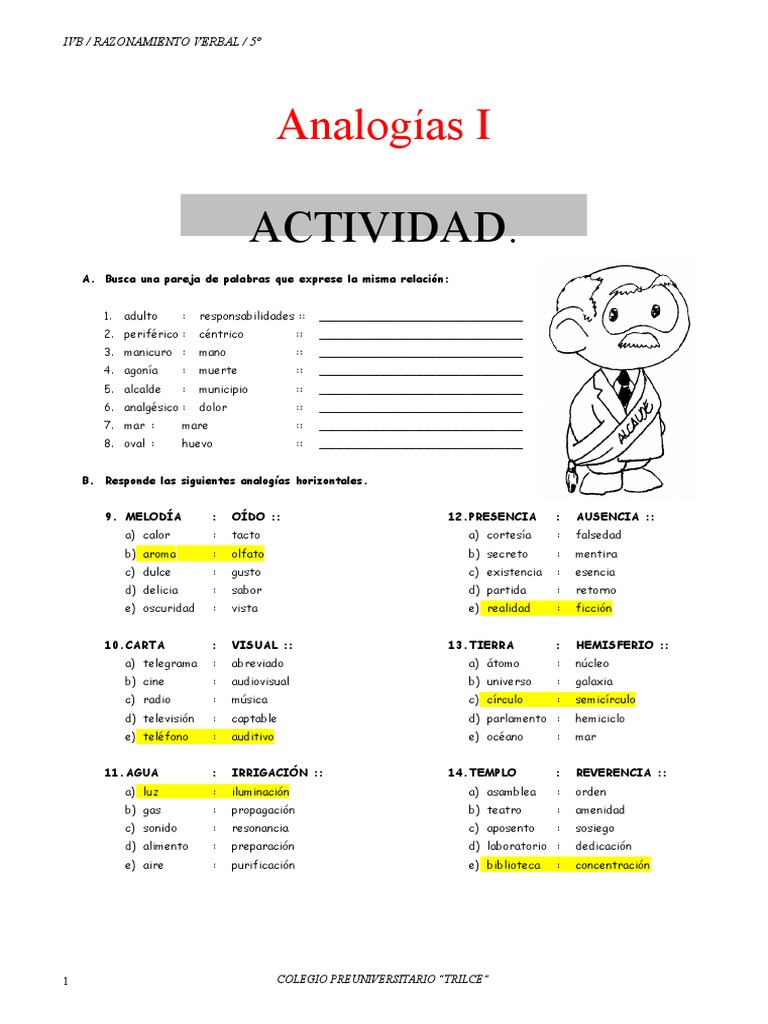 IV Bim - R.V. - 5to. Año - Guía 1 - Analogías I | PDF | Cognición | Ciencia cognitiva