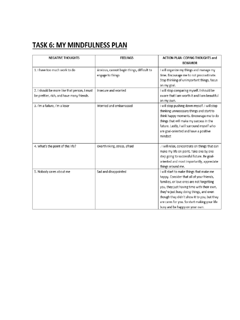 My Mindfulness Plan | PDF