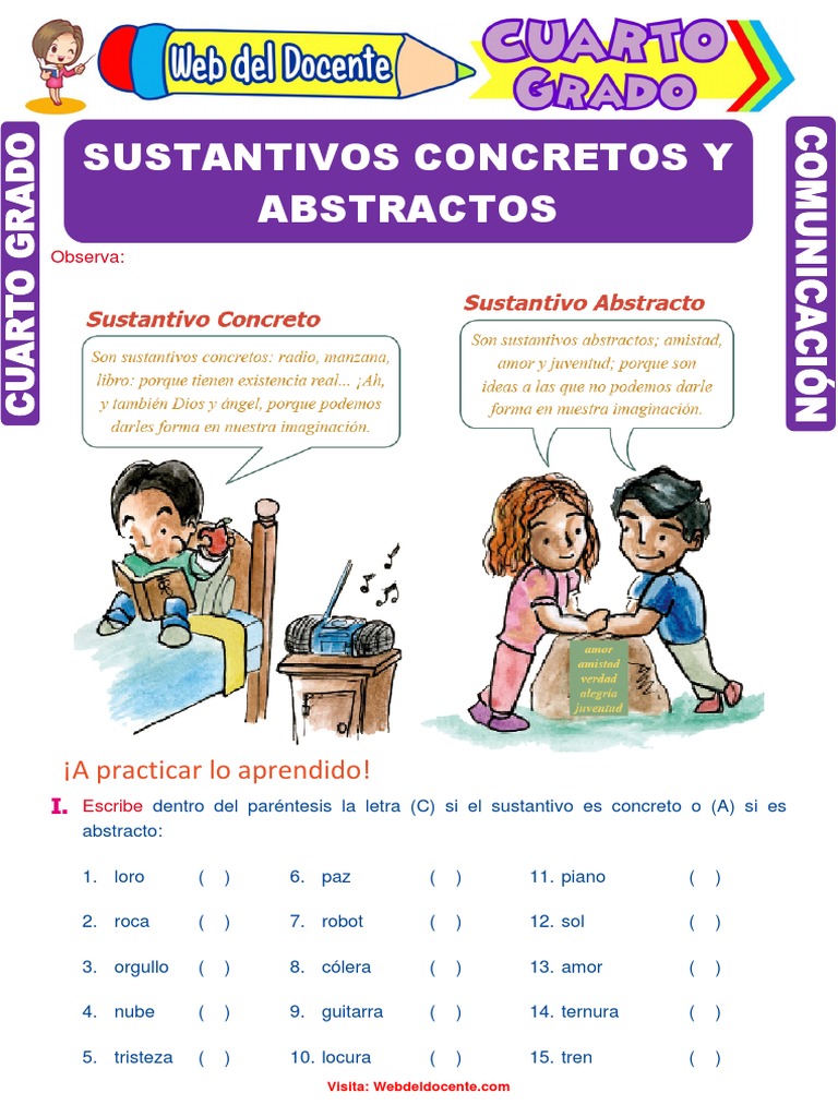 Sustantivos Concretos y Abstractos para Cuarto Grado de Primaria | PDF