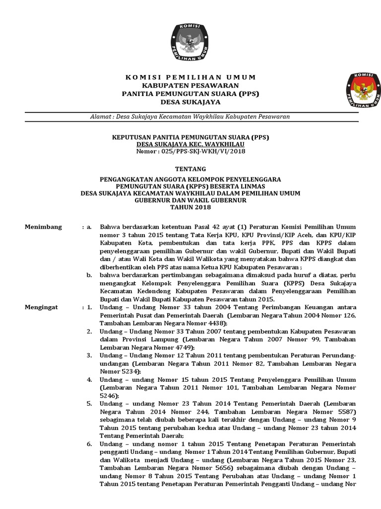 SK KPPS Pilgub 2018 | PDF