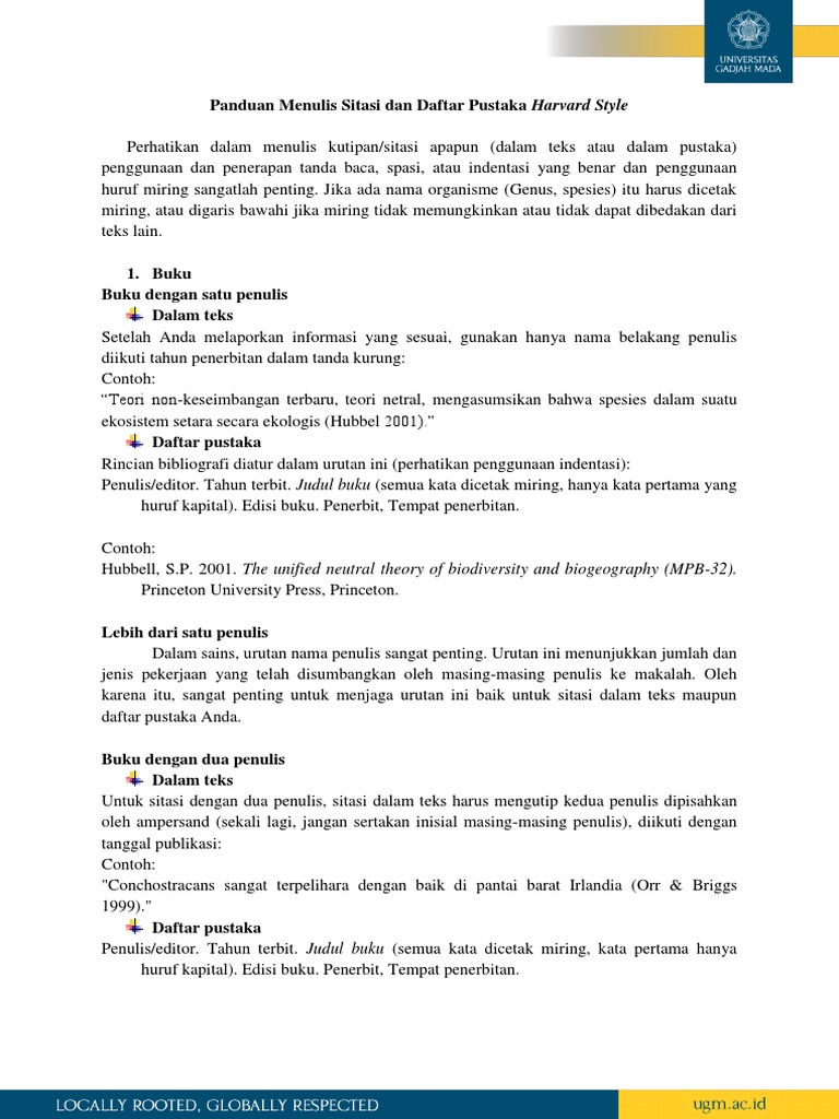 Panduan Menulis Sitasi Dan Daftar Pustaka Harvard Style | PDF