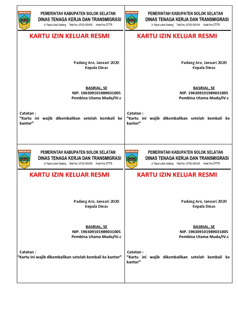 Kartu Izin Keluar Resmi | PDF