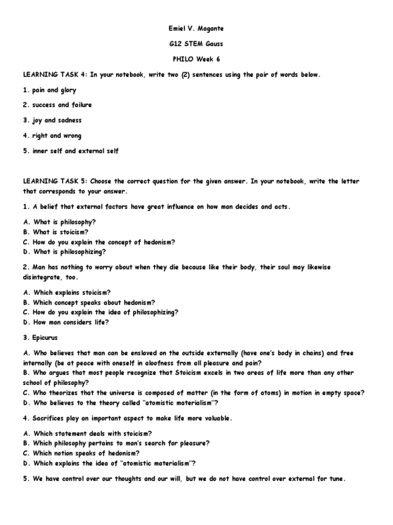 Philo Week 6 | PDF | Self-Improvement | Science & Mathematics