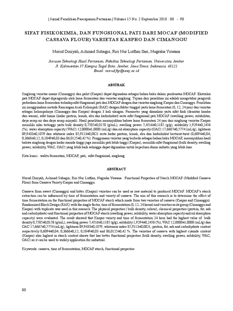 Sifat Fungsional Pati Mocaf Modified Cas E2700efe | PDF