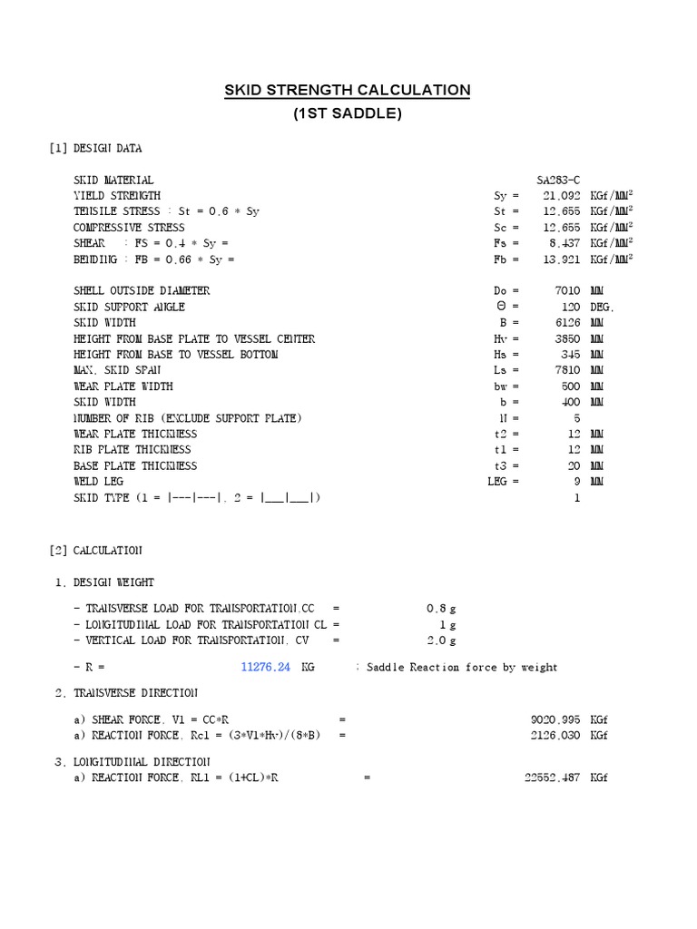 Skid Strength Calculation (1St Saddle) | PDF | Bending | Applied And ...