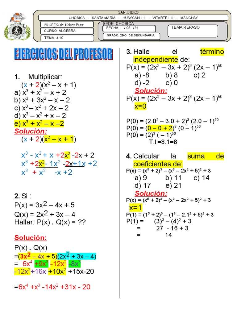 Algebra 2do de Sec | PDF | Álgebra | Matemáticas