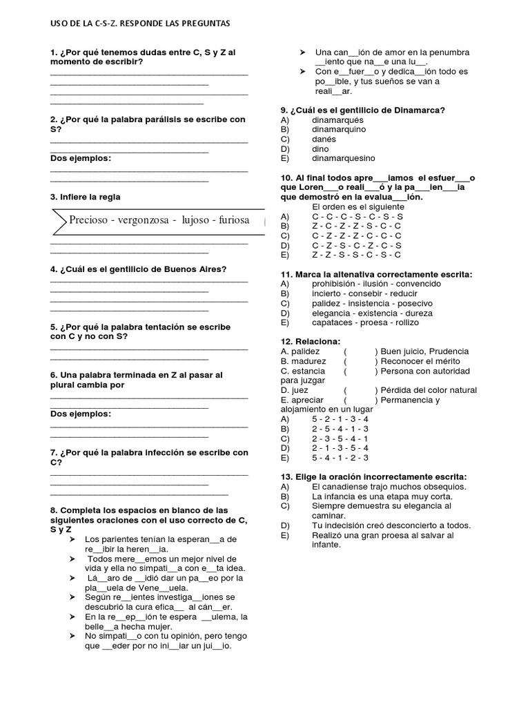 Uso de la C, S y Z en Ortografía | PDF | Métodos y materiales de enseñanza