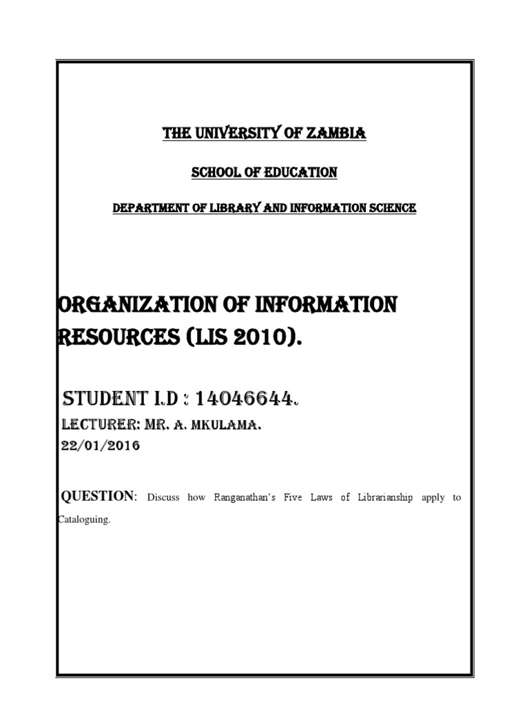 Library and Information Science Essay | PDF | Libraries | Cataloging