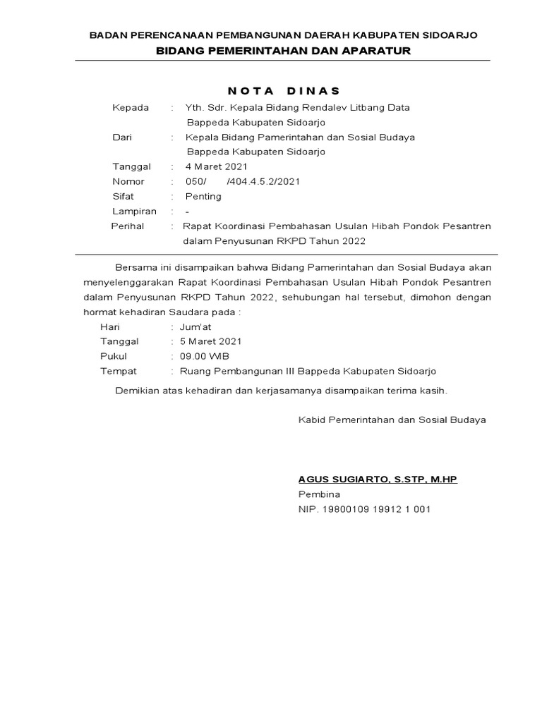 Contoh Nota Dinas Antar Bidang | PDF