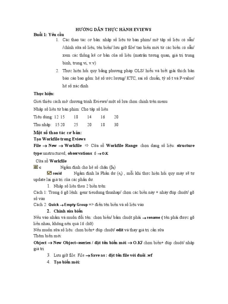 HƯỚNG DẪN THỰC HÀNH EVIEWS 2 | PDF