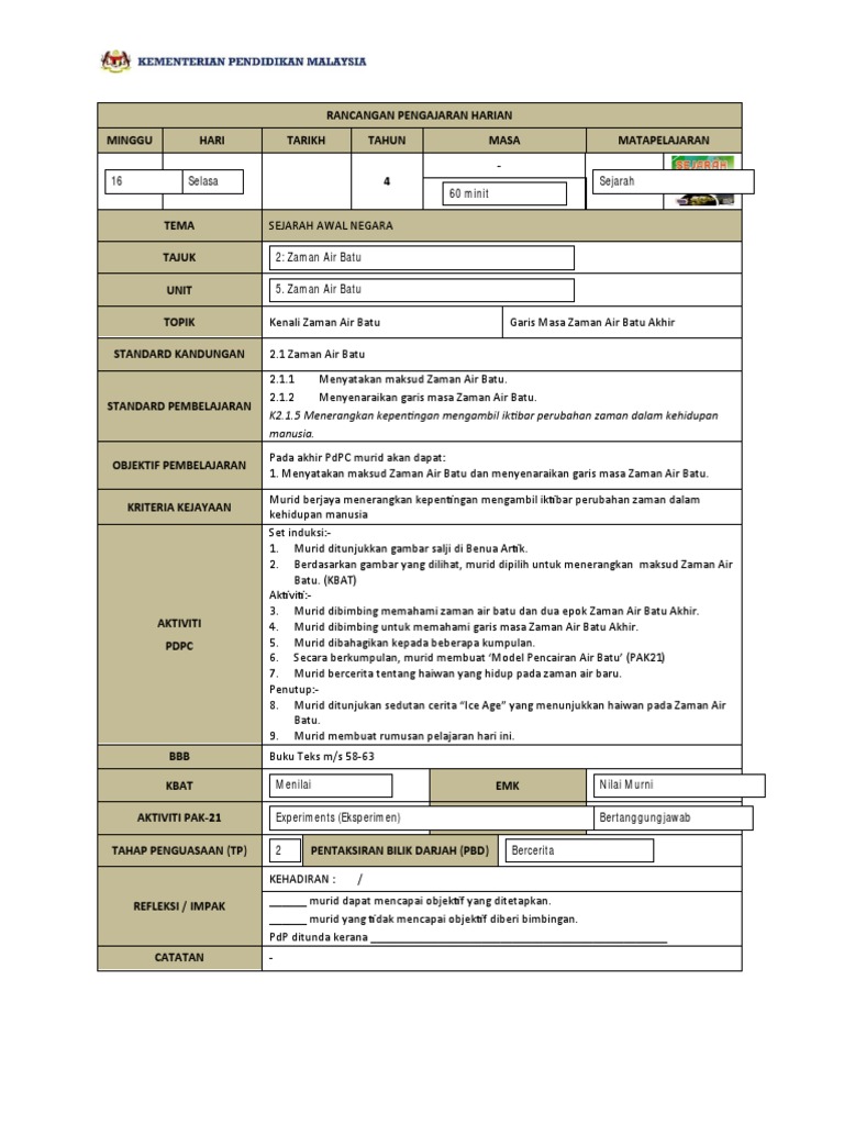 RPH M16 Sejarah T4 | PDF | Sains & Matematika