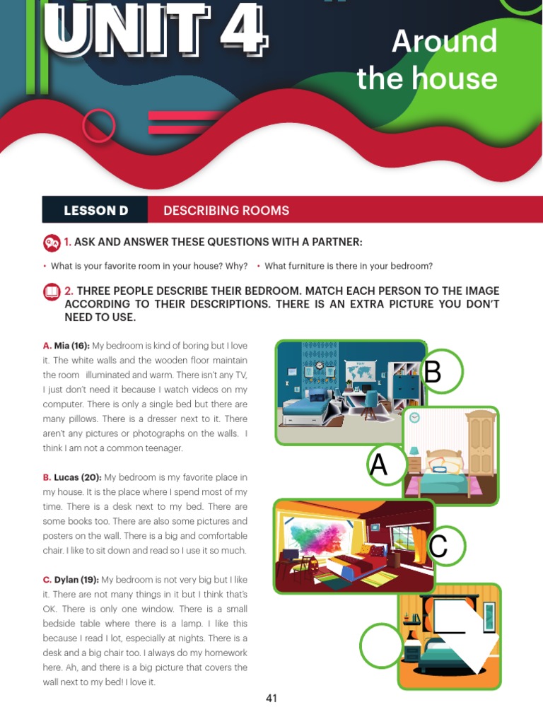 A1 SB Unit 4 Lesson D | PDF | Bedroom | Furniture