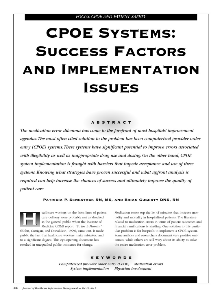 CPOE Systems Success Factors and Implementation Issues | PDF | Patient ...