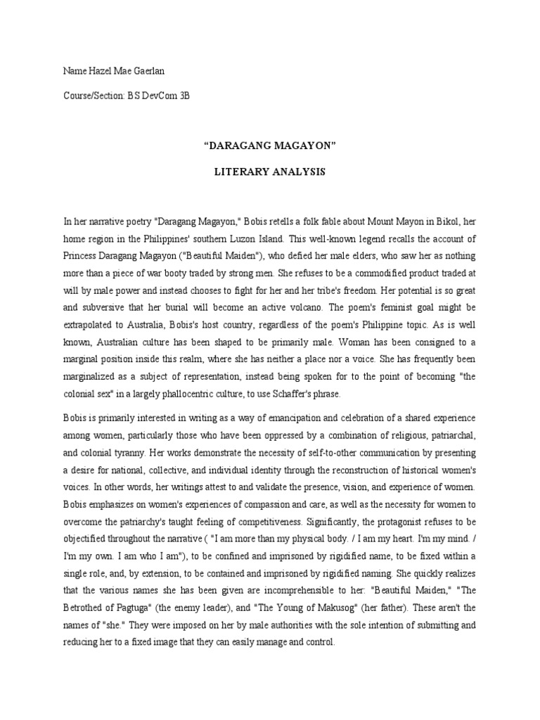 Analysis of Merlinda Bobis's Narrative Poetry 'Daragang Magayon ...
