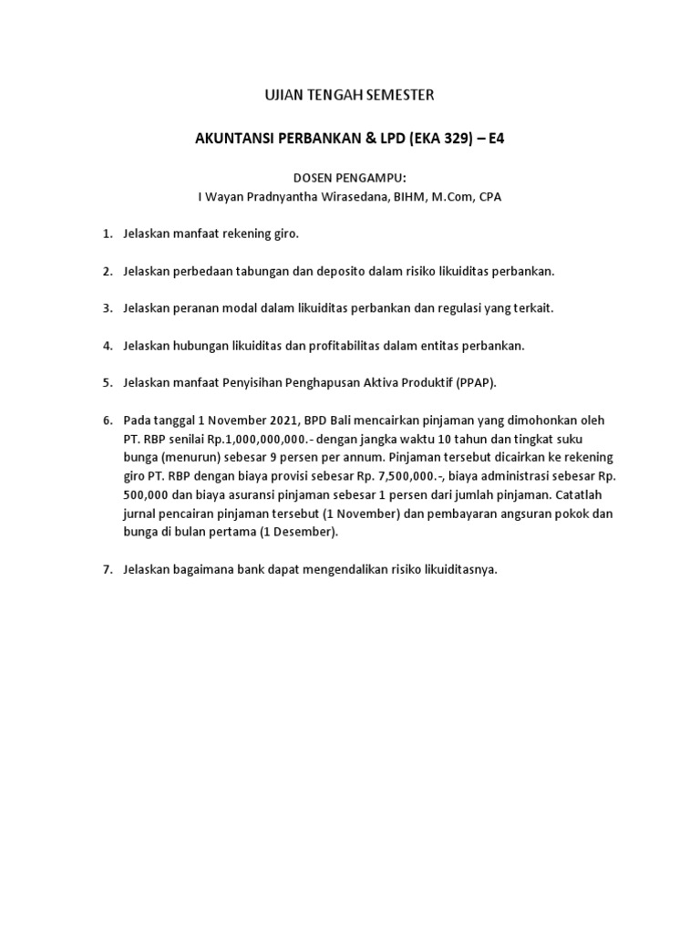 UTS Akuntansi Perbankan & LPD | PDF