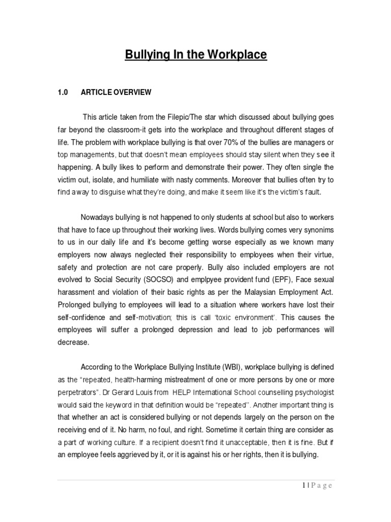 Bullying in The Workplace | PDF | Workplace Bullying | Employment