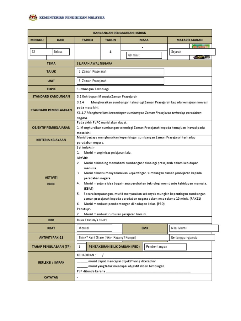 RPH M22 Sejarah T4 | PDF | Ilmu Sosial | Seni