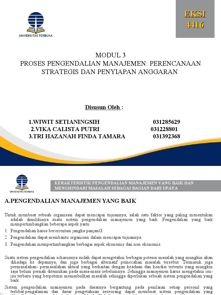 Eksi4416 - Sistem Pengendalian Manajemen - Modul 3 | PDF