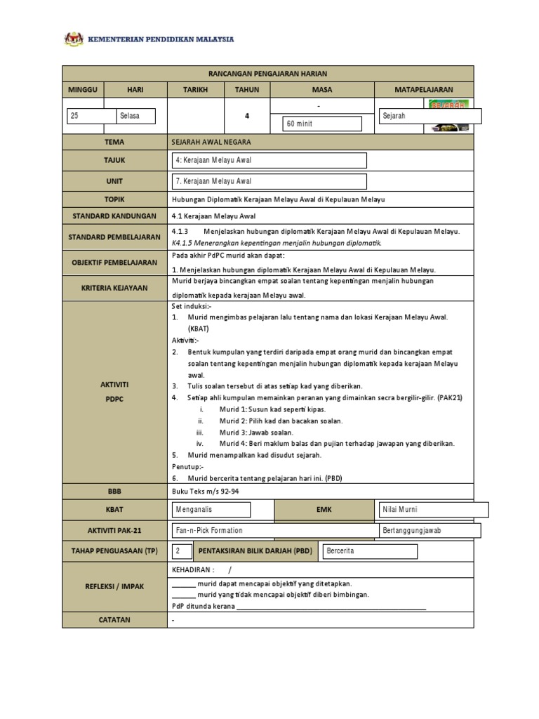 RPH m25 Sejarah t4 | PDF