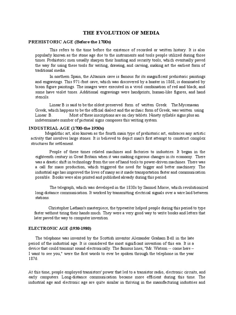 The Evolution of Media: PREHISTORIC AGE (Before The 1700s) | PDF ...