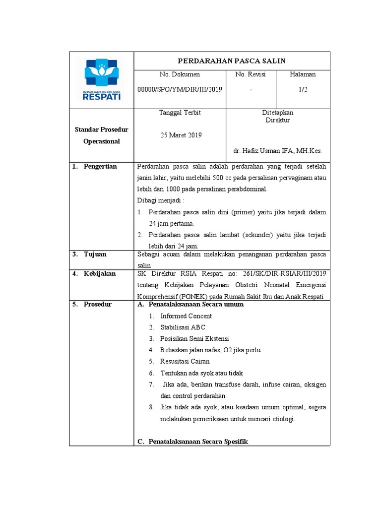Sop Perdarahan Pasca Salin | PDF