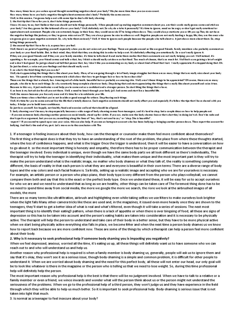 Body Shaming Script | PDF | Feeling | Adolescence