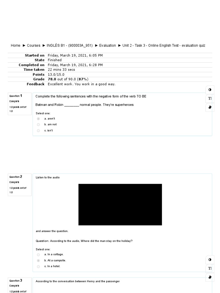 Unit 2 - Task 3 - Online English Test - Evaluation Quiz | PDF