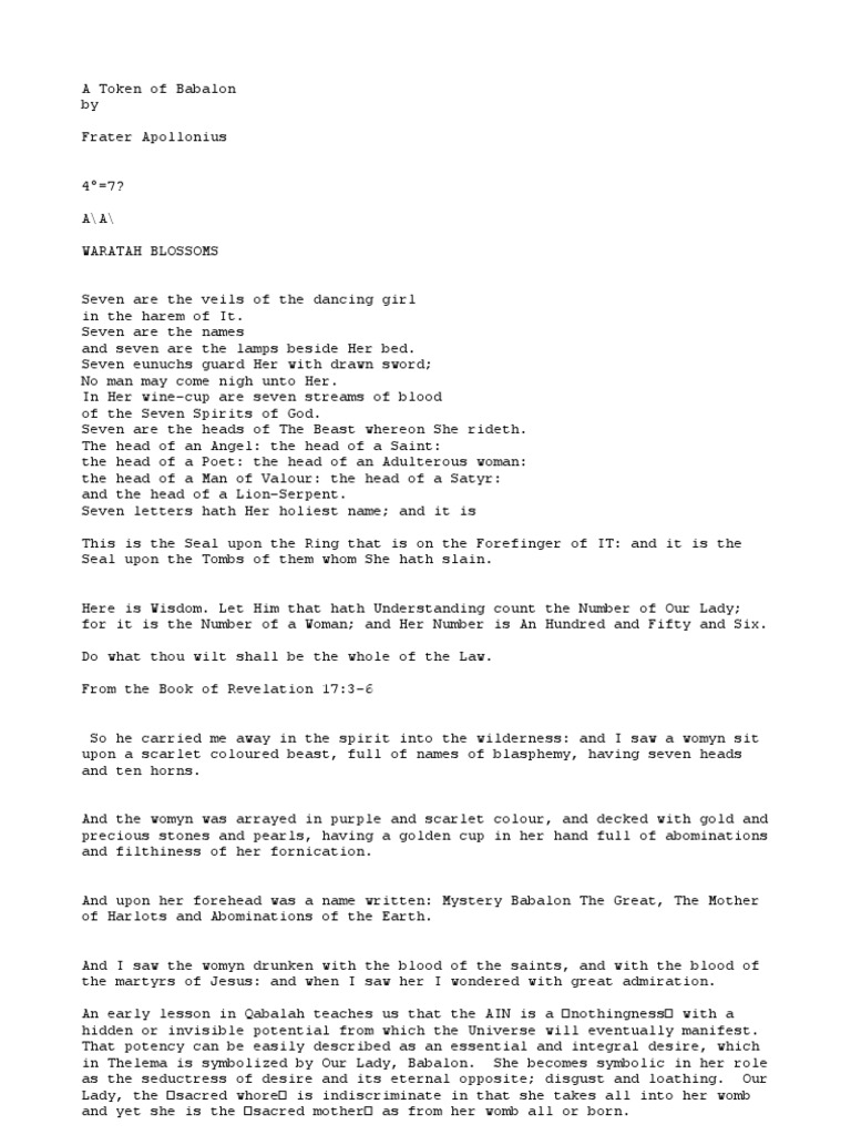 A Token of Babalon | PDF