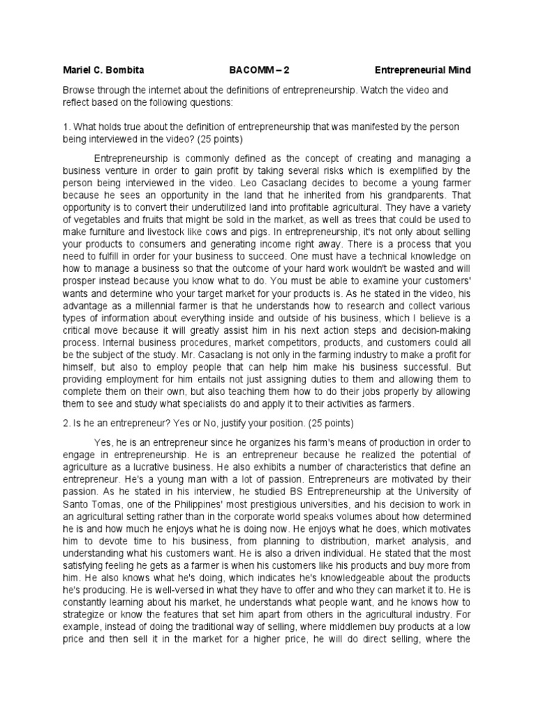 Entrep - 1st Assignment | PDF | Entrepreneurship | Agriculture