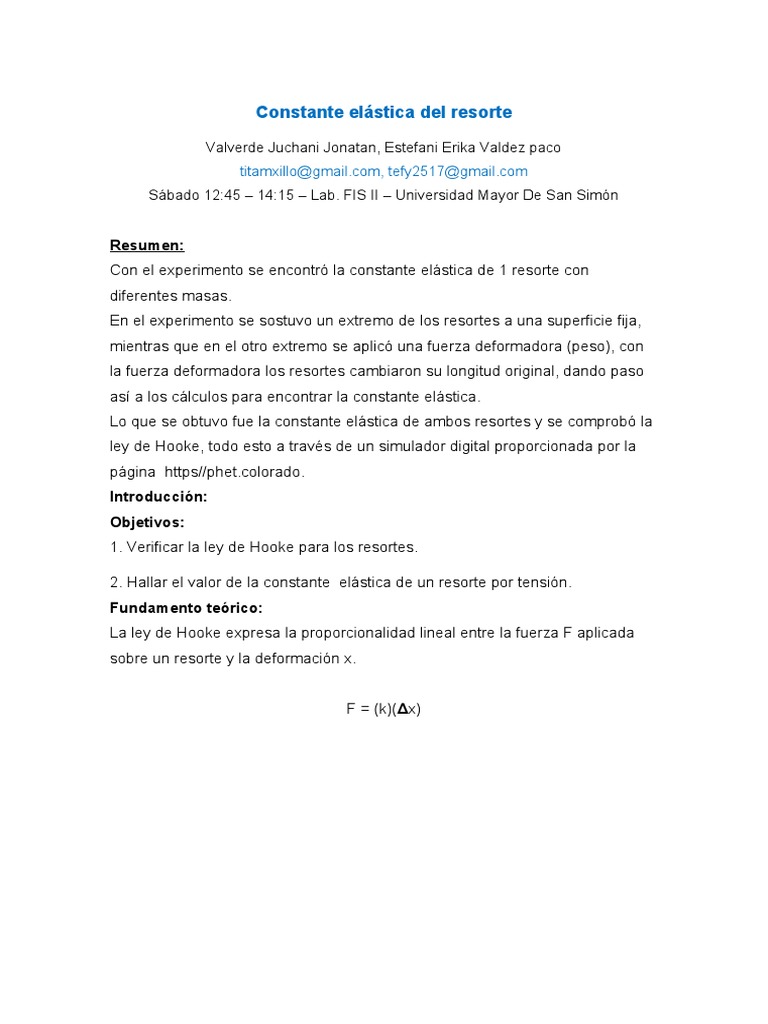 Constante Elástica Del Resorte | Descargar gratis PDF | Elasticidad ...