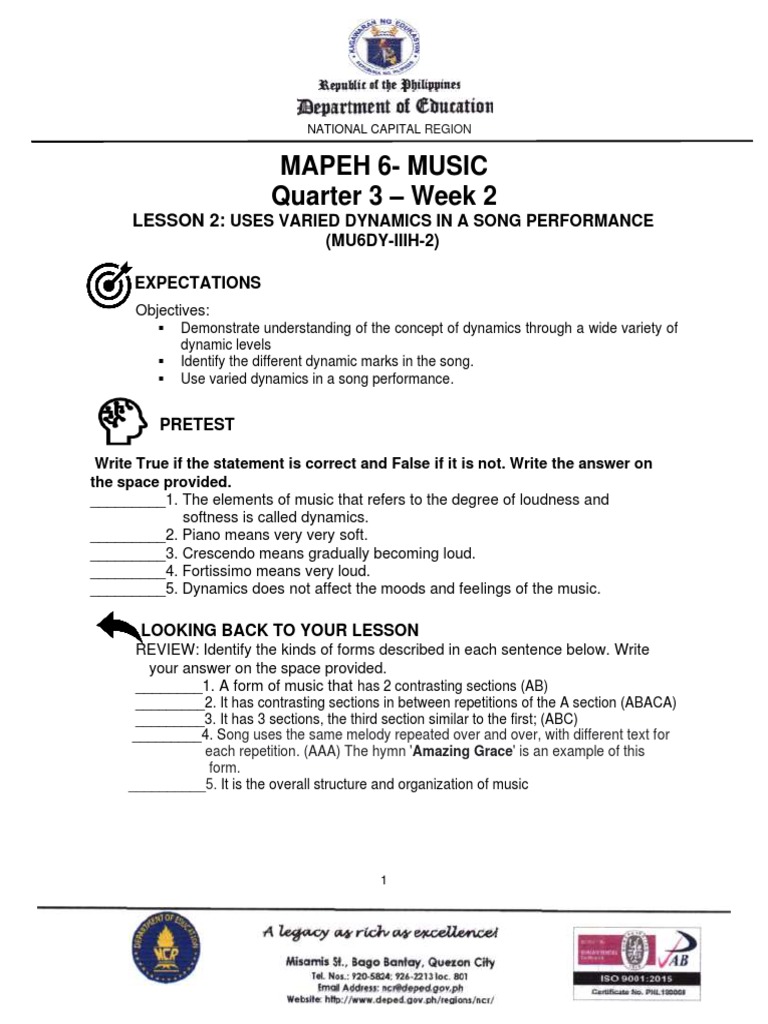 Mapeh 6-Music Quarter 3 - Week 2: Lesson 2 | PDF | The Arts | Musical ...