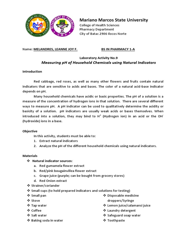 pH Measurement of Household Chemicals | PDF | Ph | Chemistry