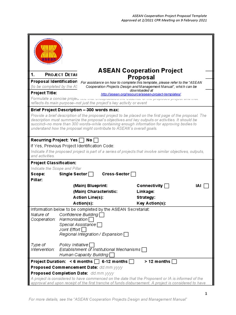 ASEAN Cooperation Project Proposal: Roject Etails | PDF | Risk ...