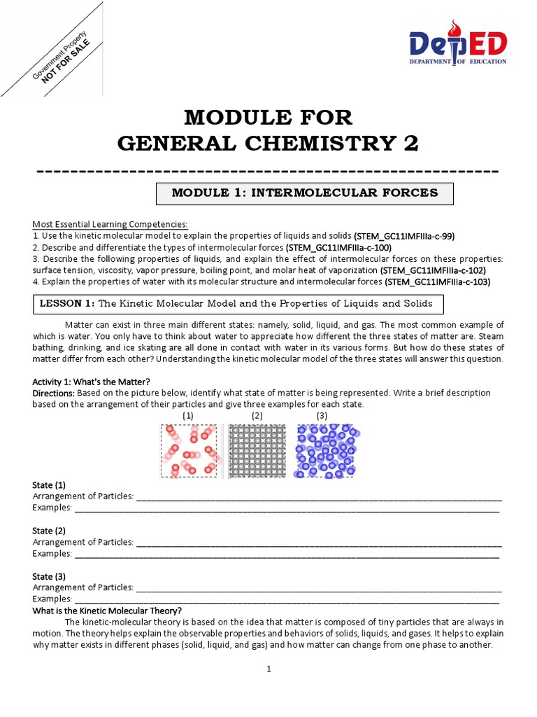 Module For General Chemistry 2 | PDF | Liquids | Intermolecular Force