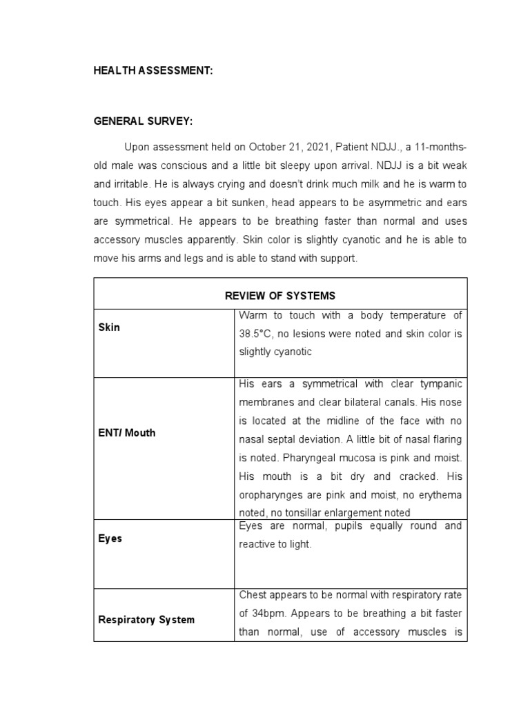 HEALTH ASSESSMENT (Table) | PDF