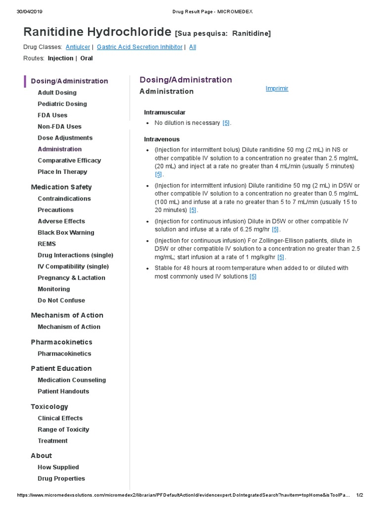 Ranitidine - Micromedex | PDF | Intravenous Therapy | Injection (Medicine)