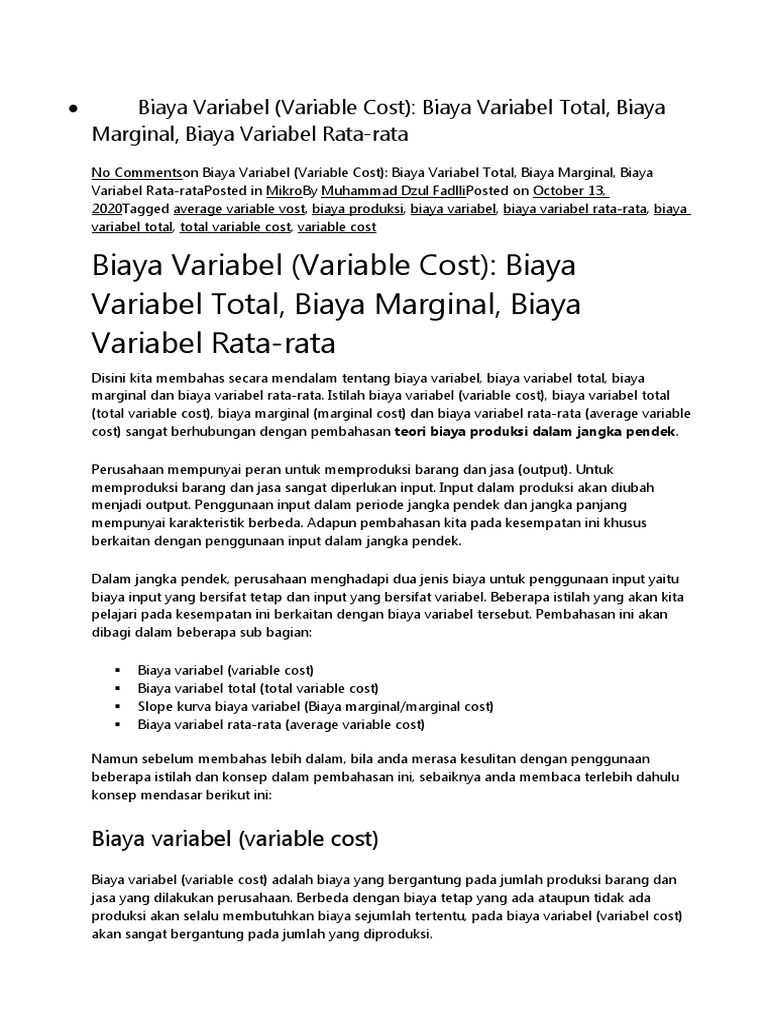 Hubungan Biaya Variabel dalam Produksi | PDF
