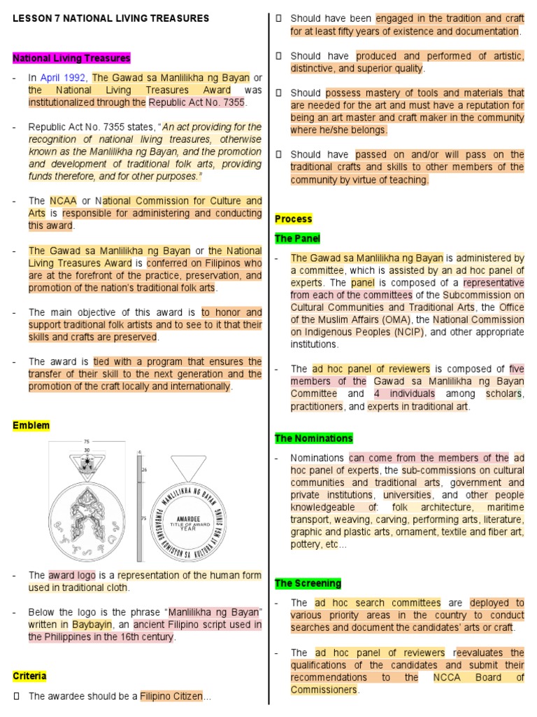 Lesson 7 National Living Treasures | PDF | The Arts | Philippines