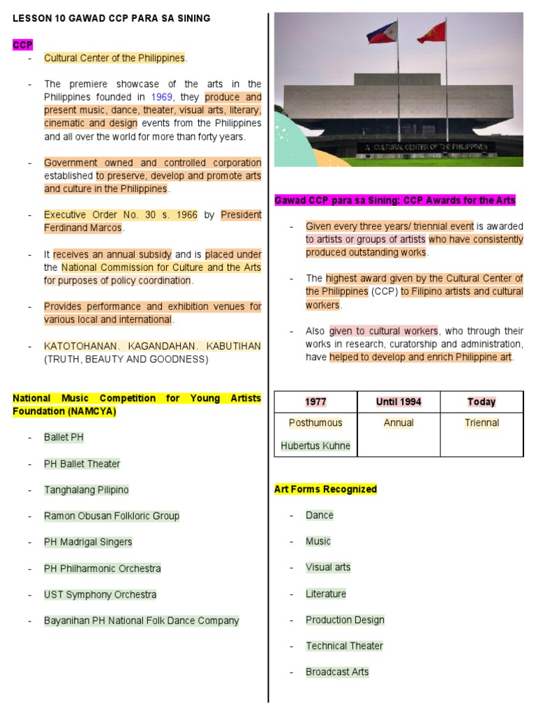 Lesson 10 Gawad CCP para Sa Sining | PDF | The Arts | Performing Arts