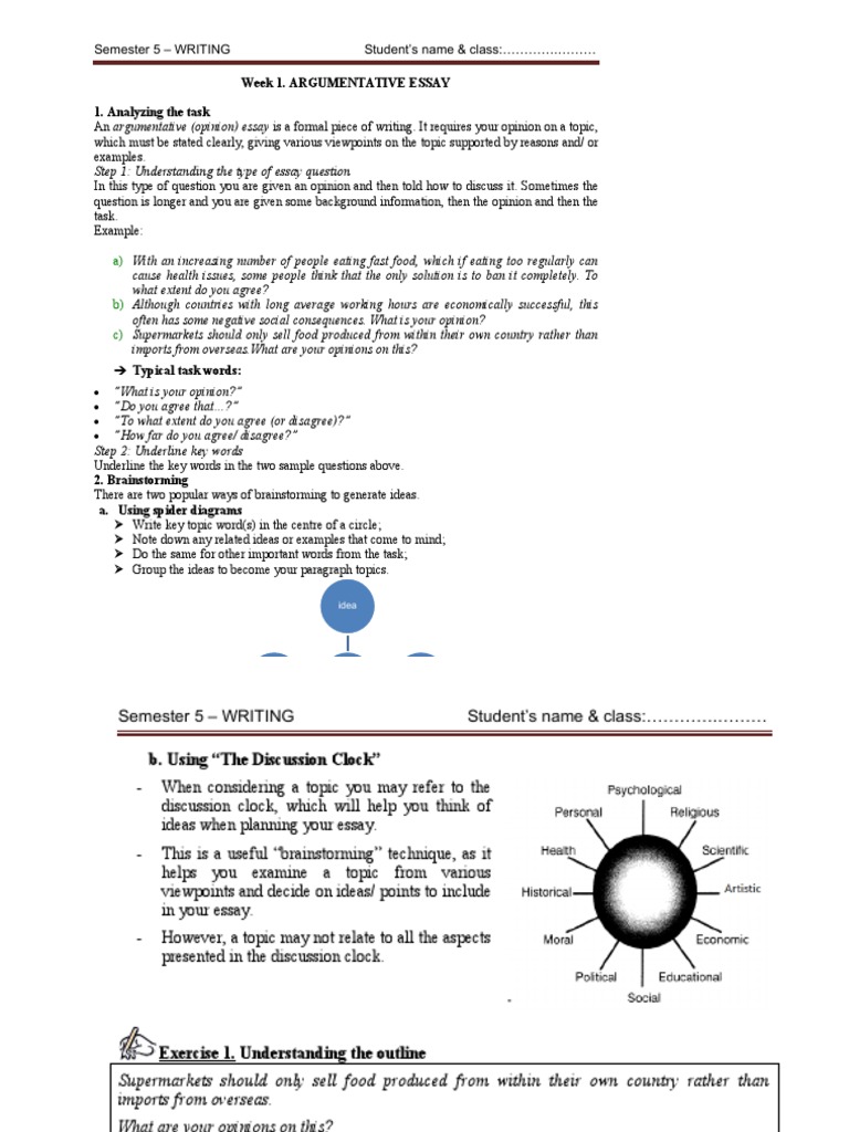 Week 1. Argumentative Essay 1. Analyzing The Task | PDF | Essays ...